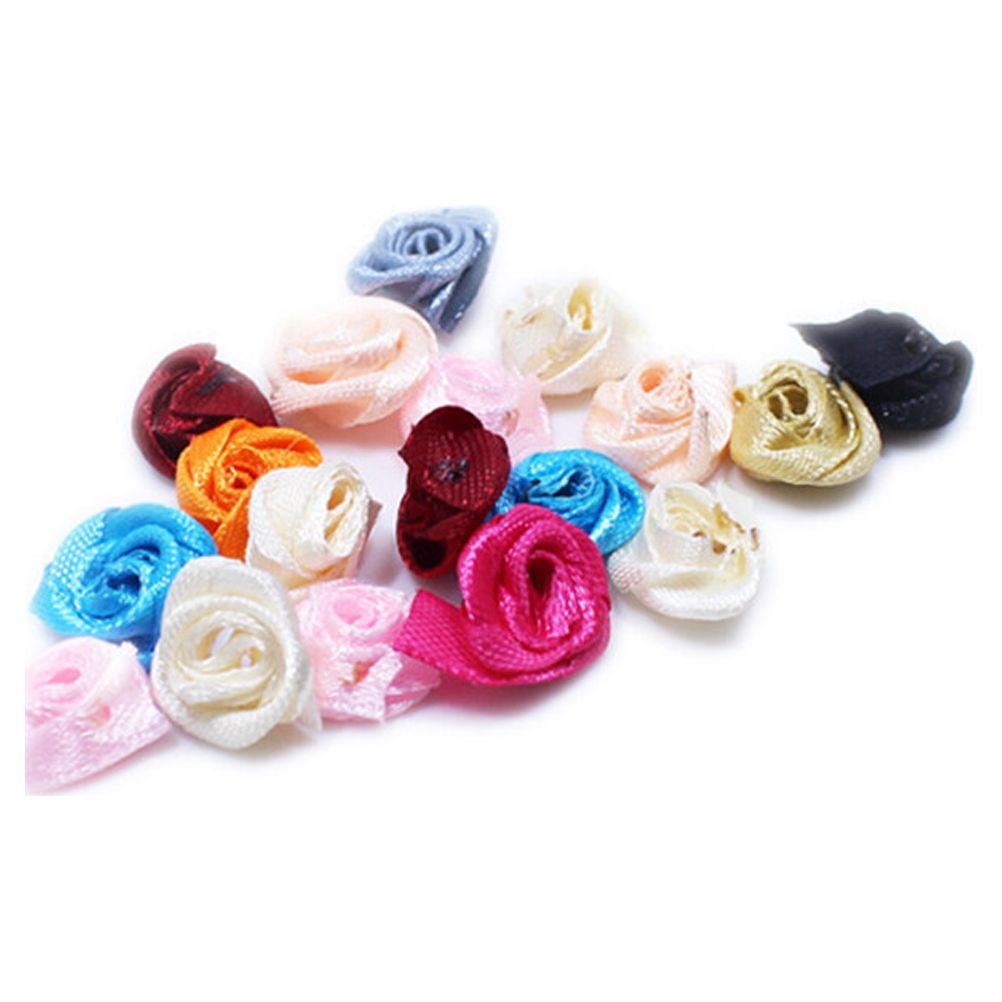 UKCOCO 100pcs Assorted Satin Ribbon Rose Flowers for Sewing Craft and ...