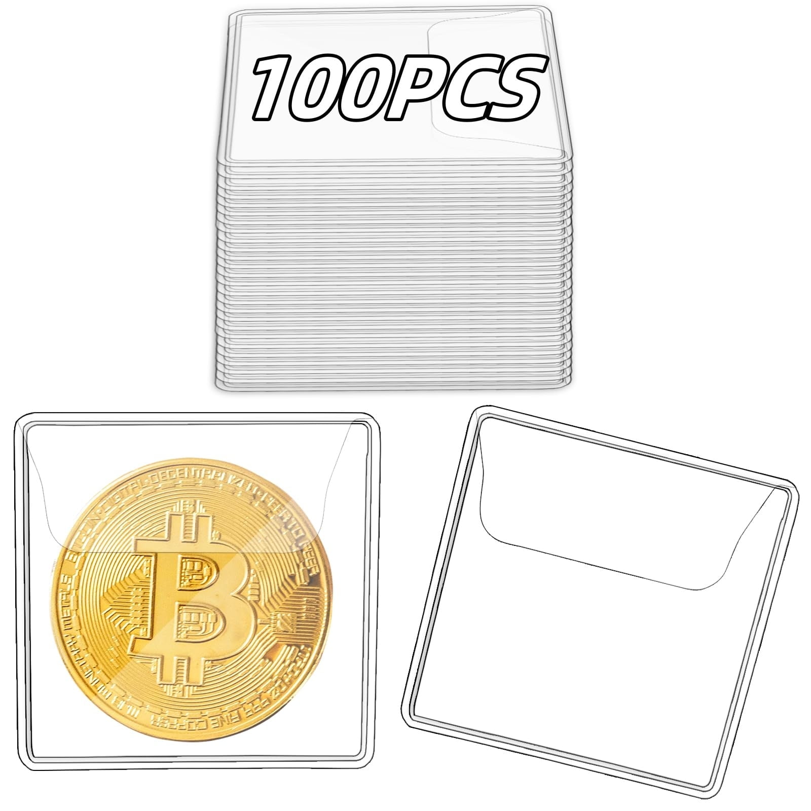 100Pcs Single Pocket Coin Sleeves Square Currency Bill Holders Clear ...