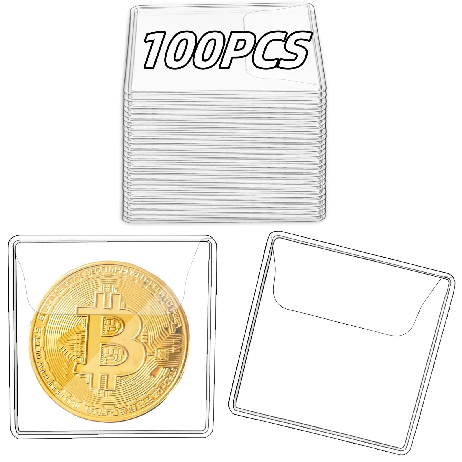 100 Pcs Single Pocket Coin Sleeves Square Currency Bill Holders Clear ...