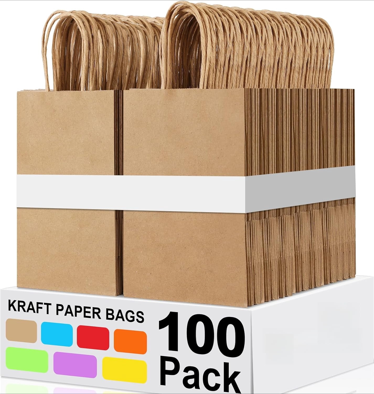 100 Pcs Small Kraft Paper Bags with Handles, Bulk Shopping Bags, 5.25x3 ...