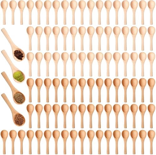 100 Pcs Small Wooden Spoons, 3.5'' L, Mini Wood Natural Tiny Spoons ...