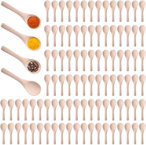 100 Pcs Small Wooden Spoons, 3.5'' L, Mini Wood Natural Tiny Spoons ...