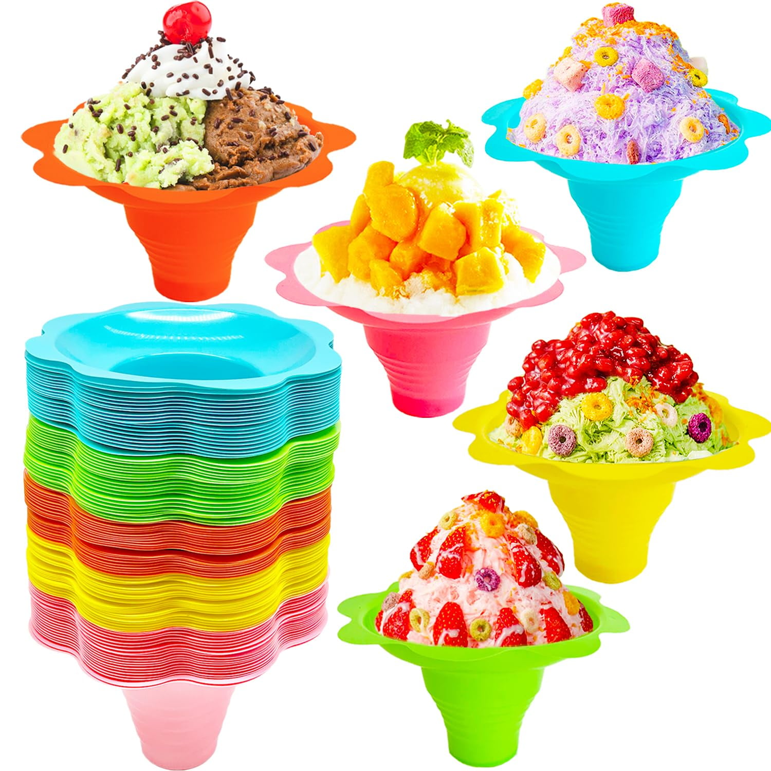 100 Pcs Snow Cone Cups,Flower Shaped Shaved Ice Cups,4 Oz Plastic Snow ...