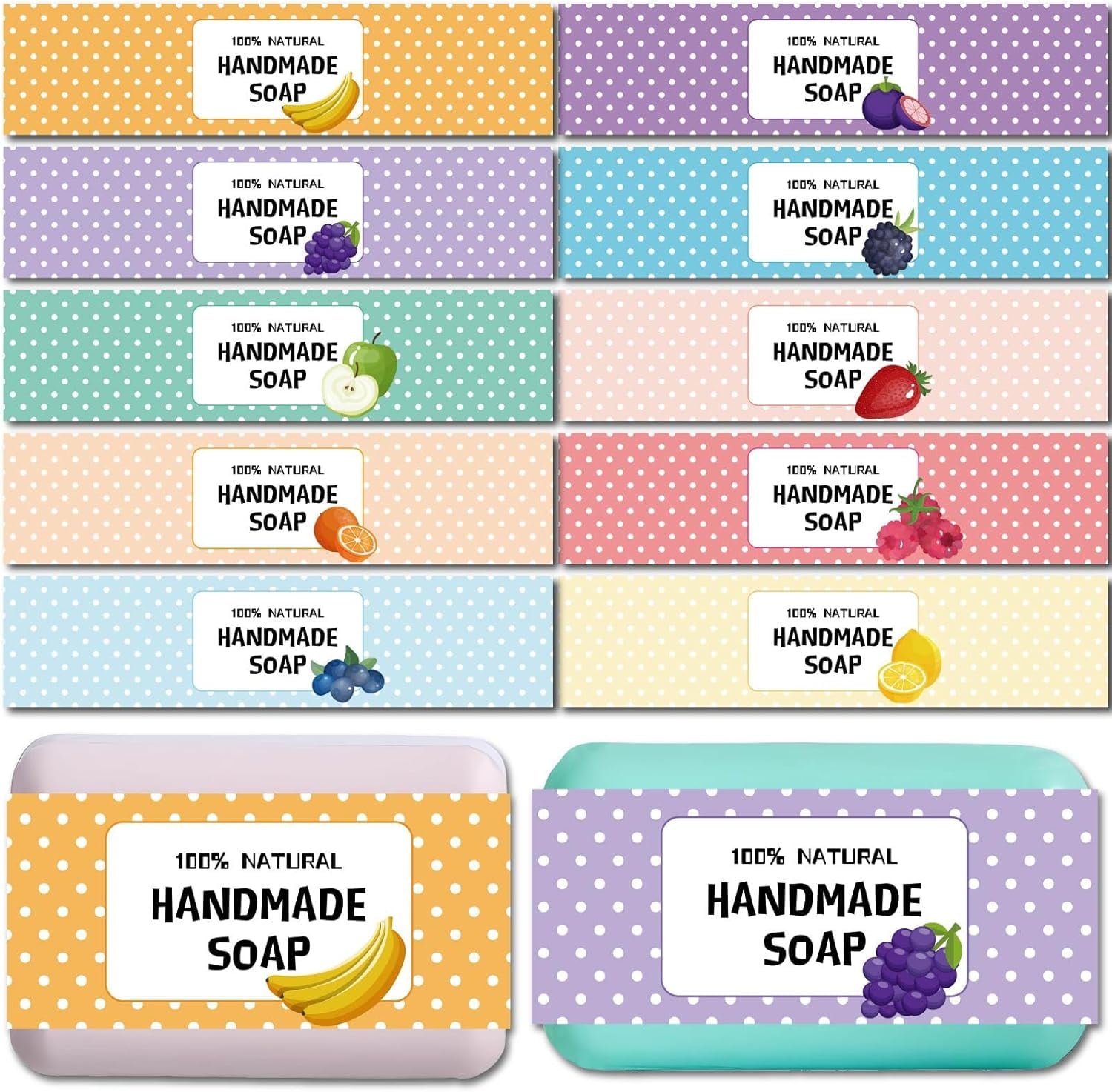 100 Pcs Soap Wrapper 10 Styles Fruits Spots Soap Wrap Tape Vertical ...