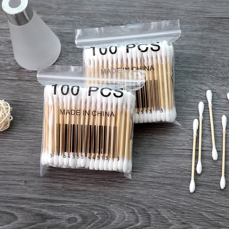 100 Pcs Soft Bag Wood Stick 100% Cotton Swabs - High Quality 100 Soft ...