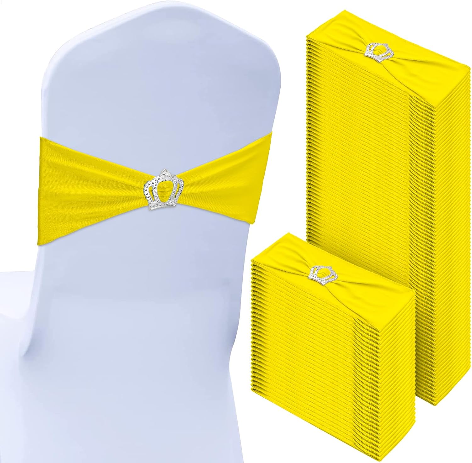 100 Pcs Spandex Chair Sashes with Crown Buckle Slider Stretch Chair ...