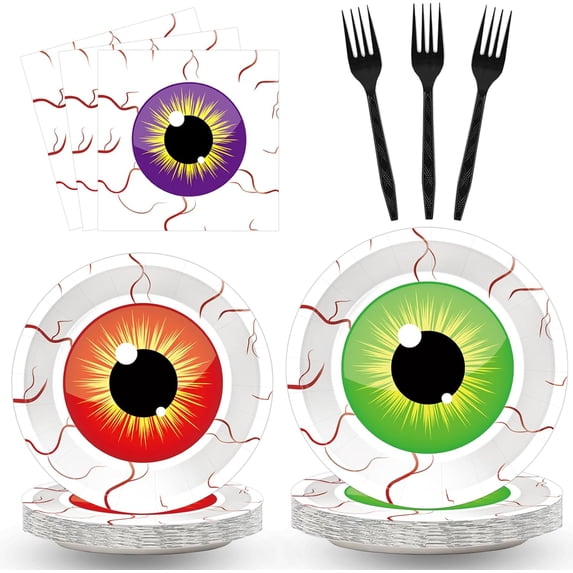 100 Pcs Spooky Halloween Eyeball Party Supplies Set - Serves 25, Scary ...