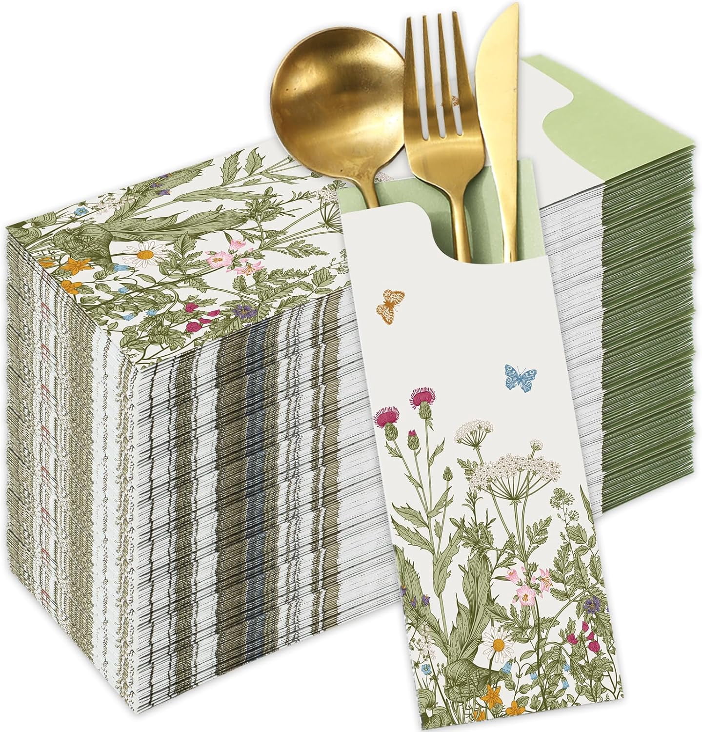 100 Pcs Wildflower Paper Silverware Bags Cutlery Holders Vintage Floral ...