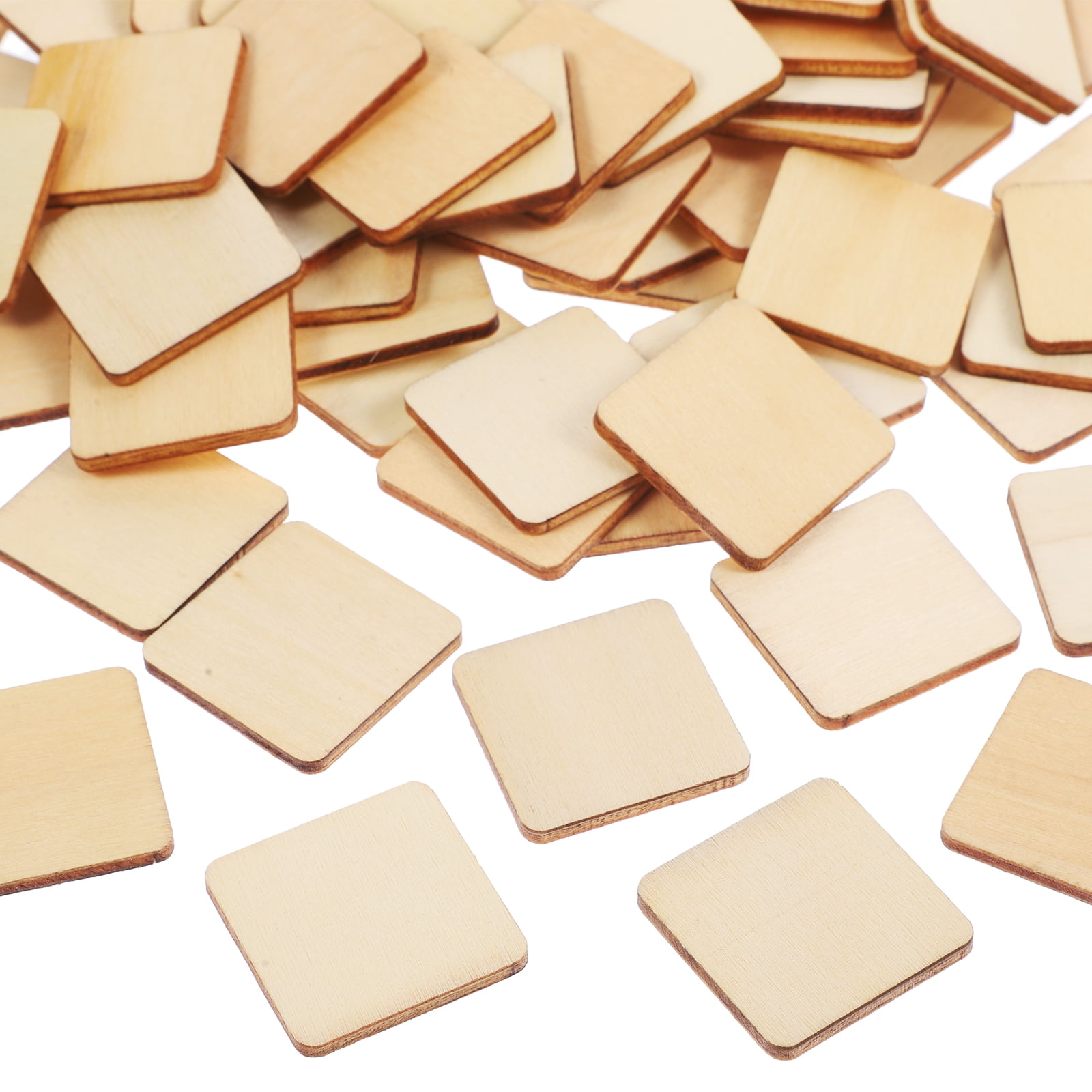 100 Pcs Square Wood Chips Unfinished Cutouts Crafts Checkered Blocks ...