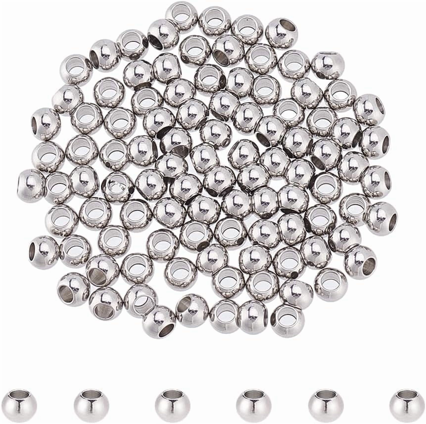 100 Pcs Stainless Steel European Beads 6mm Smooth Round Spacer Beads ...