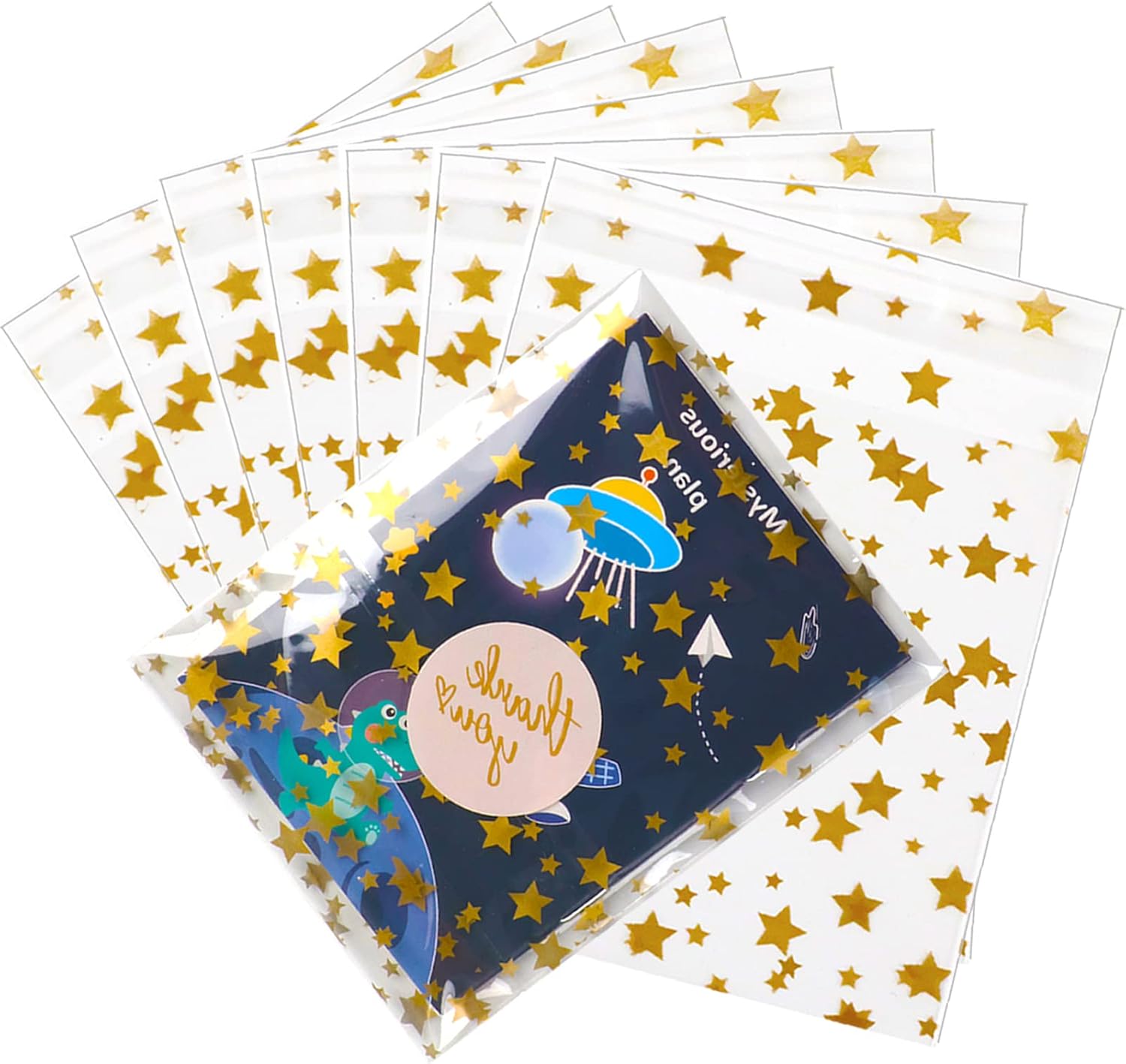 100 Pcs Star Printed 5"X 7" Gift Wrap Cello Cellophane Treat Bags Party ...