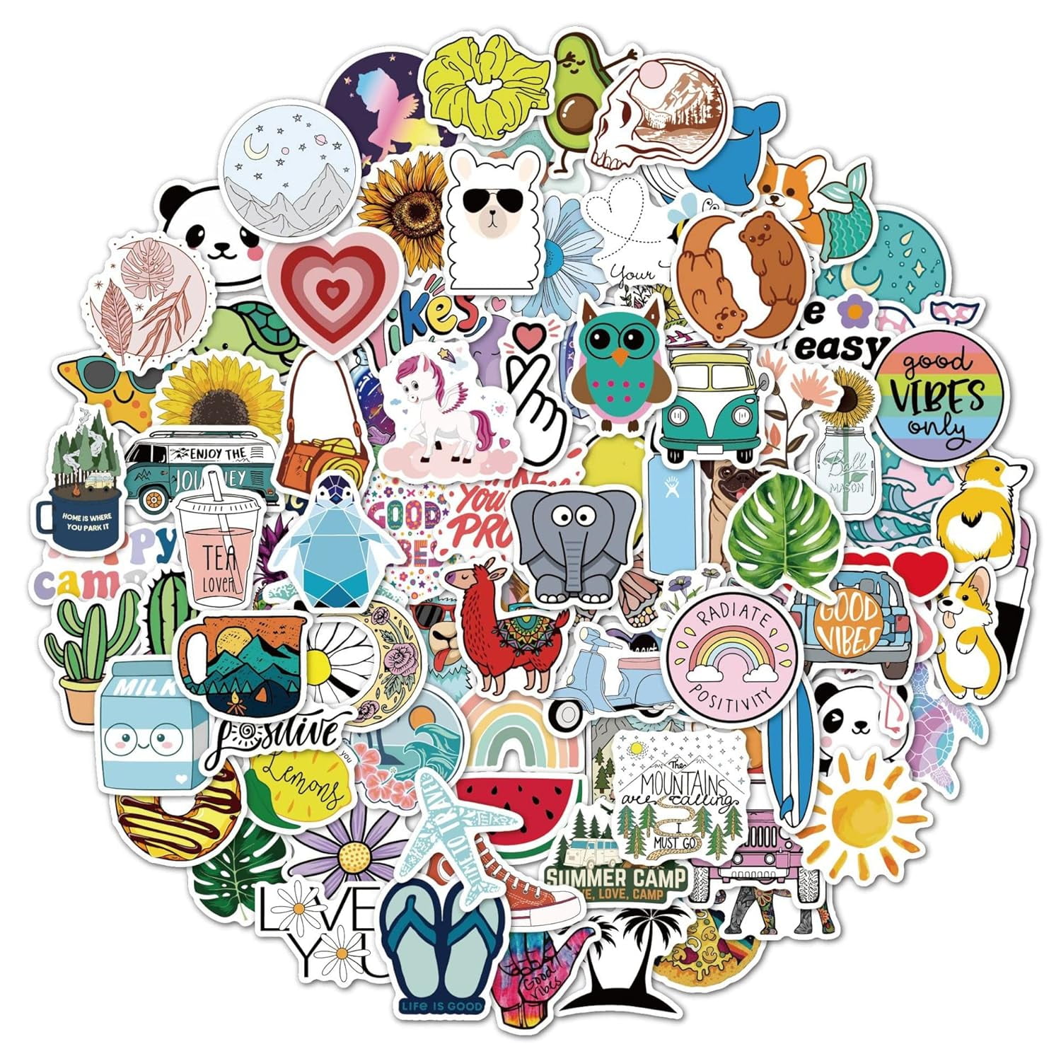 100 Pcs Stickers, Party Favors Goodie Bags, Cute Animals, Floral ...