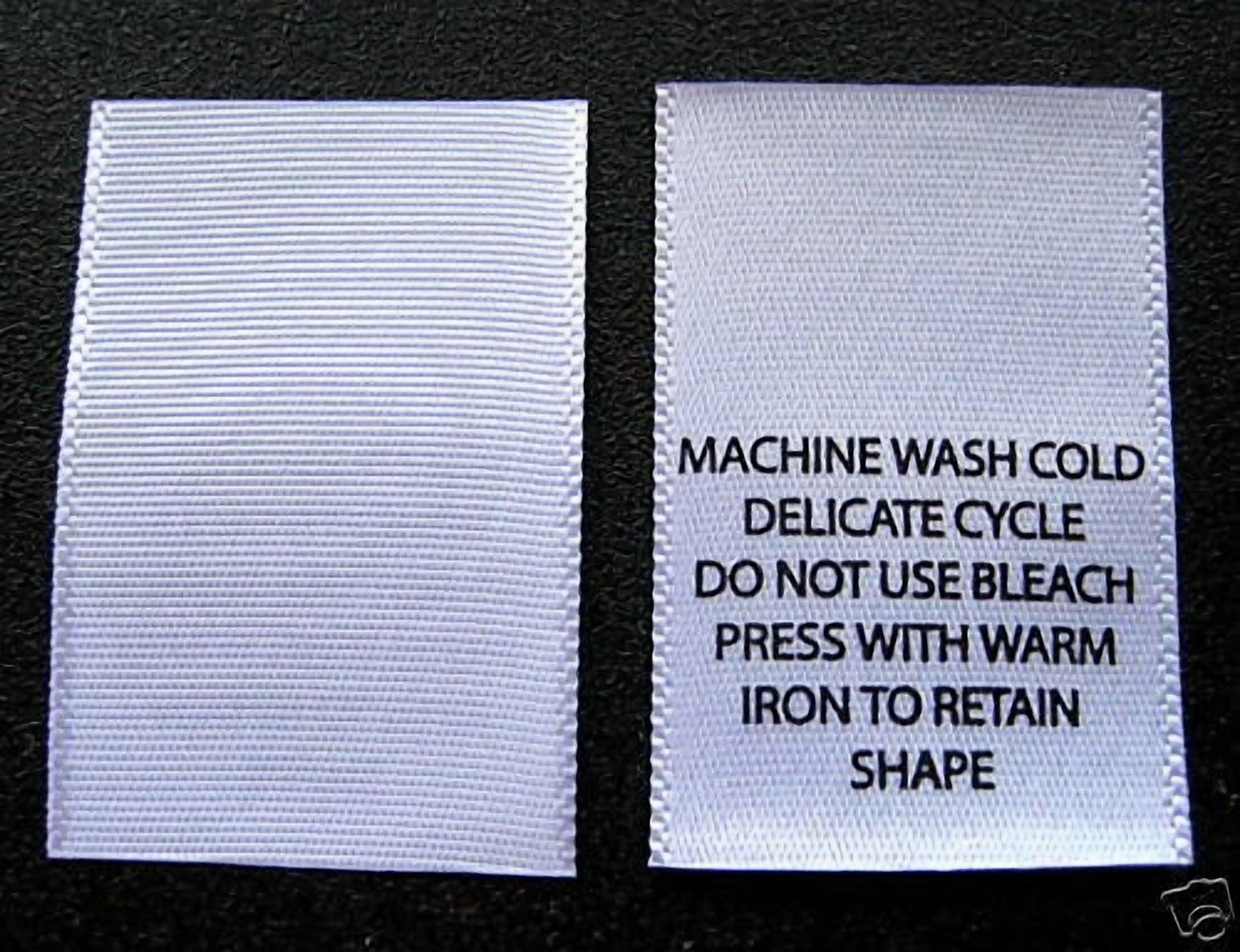 100 Pcs Stock White Satin Printed Clothing Label Tags - Machine Wash ...