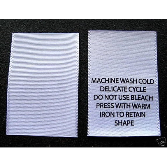 100 Pcs Stock White Satin Printed Clothing Label Tags - Machine Wash ...
