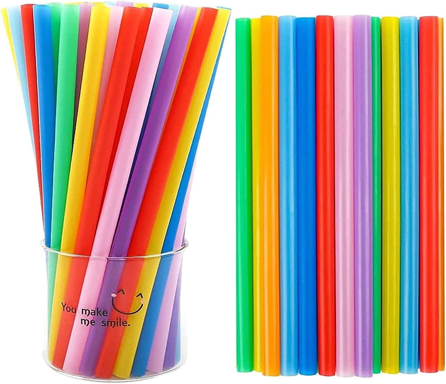 100 Pcs Straight Straw,Large Plastic Straws,Disposable Straws,Multi ...