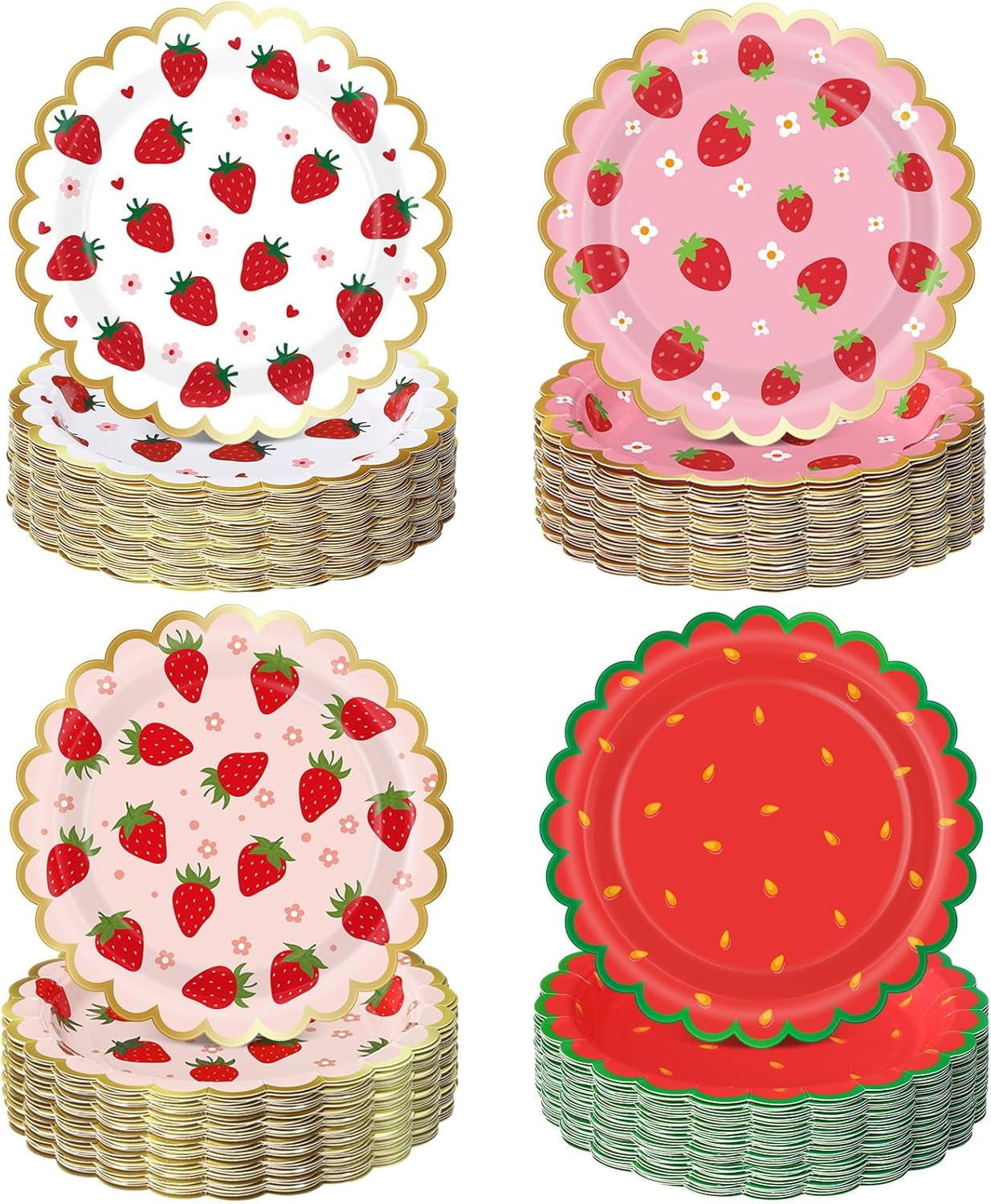 PHYSUN-100 Pcs Strawberry Paper Plates for Berry First Birthday 7 Inch ...