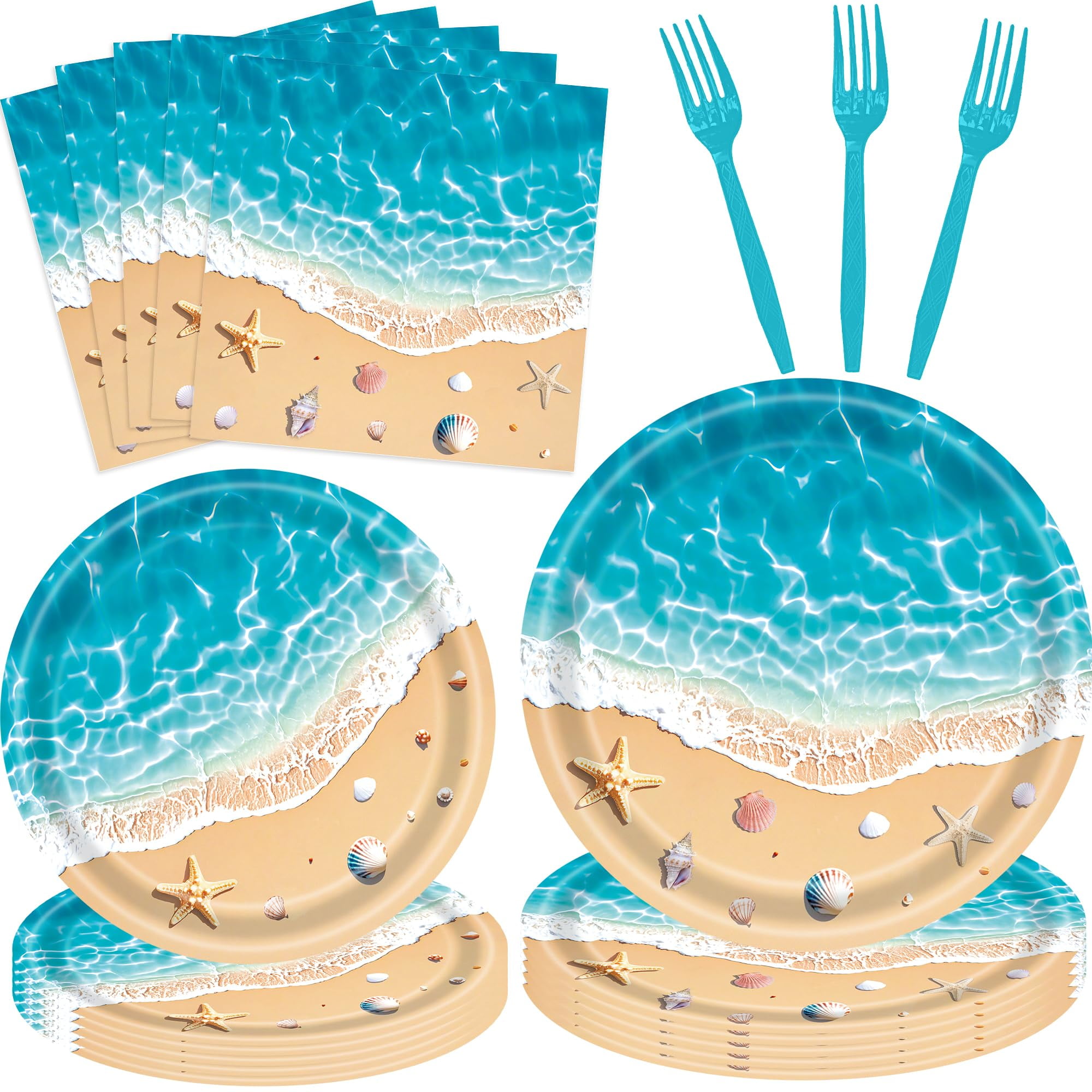 100 Pcs Summer Beach Tableware Party Supplies - Disposable Waves ...