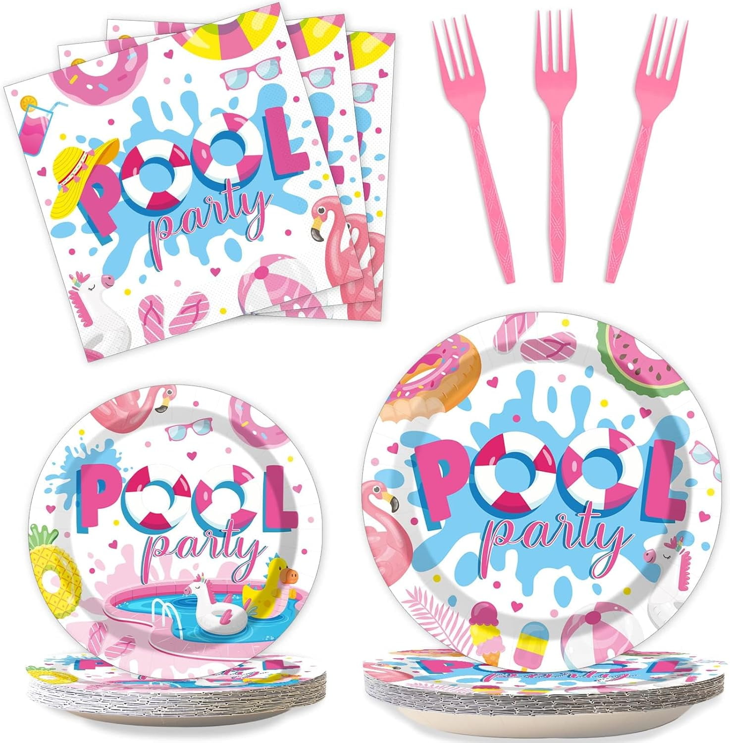 PHYSUN-100 Pcs Swimming Pool Party Plates and Napkins Set Summer Pool ...