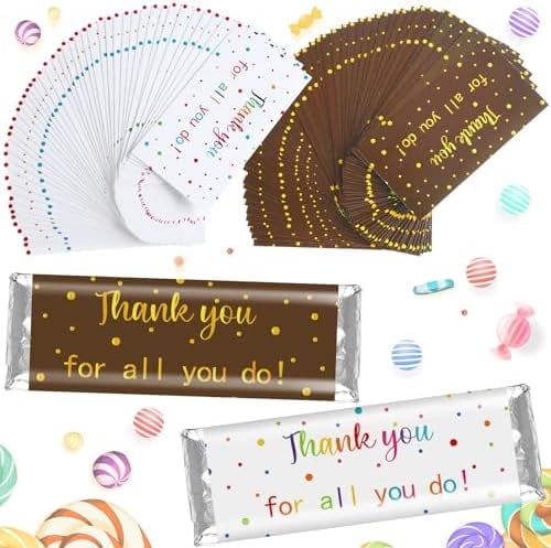 100 Pcs Thank You Candy Bar Wrappers for Pastor Day Chocolate Bar ...
