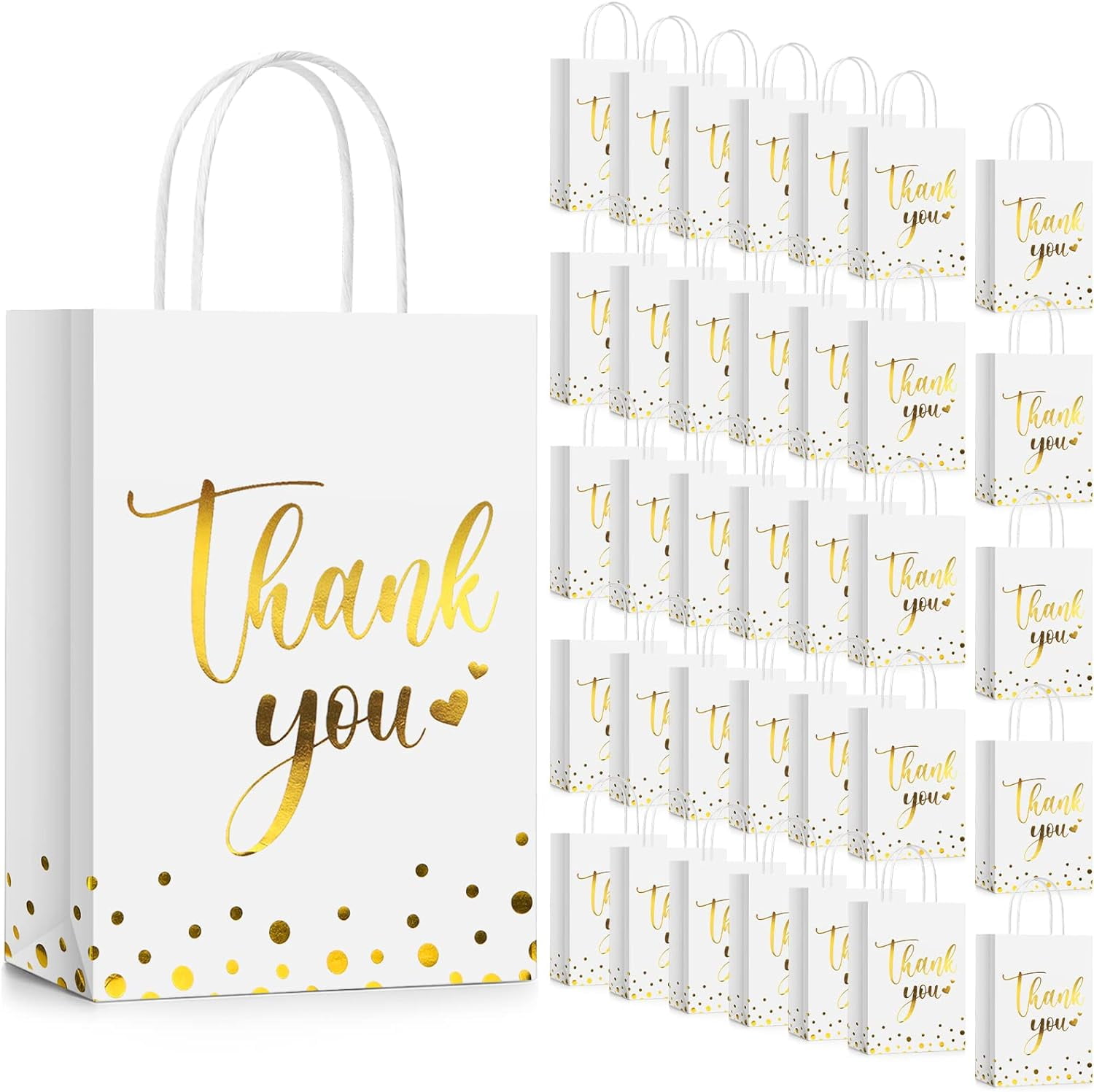 100 Pcs Thank You Gift Bags Bulk Paper Gold Thank You Wedding Bags with ...