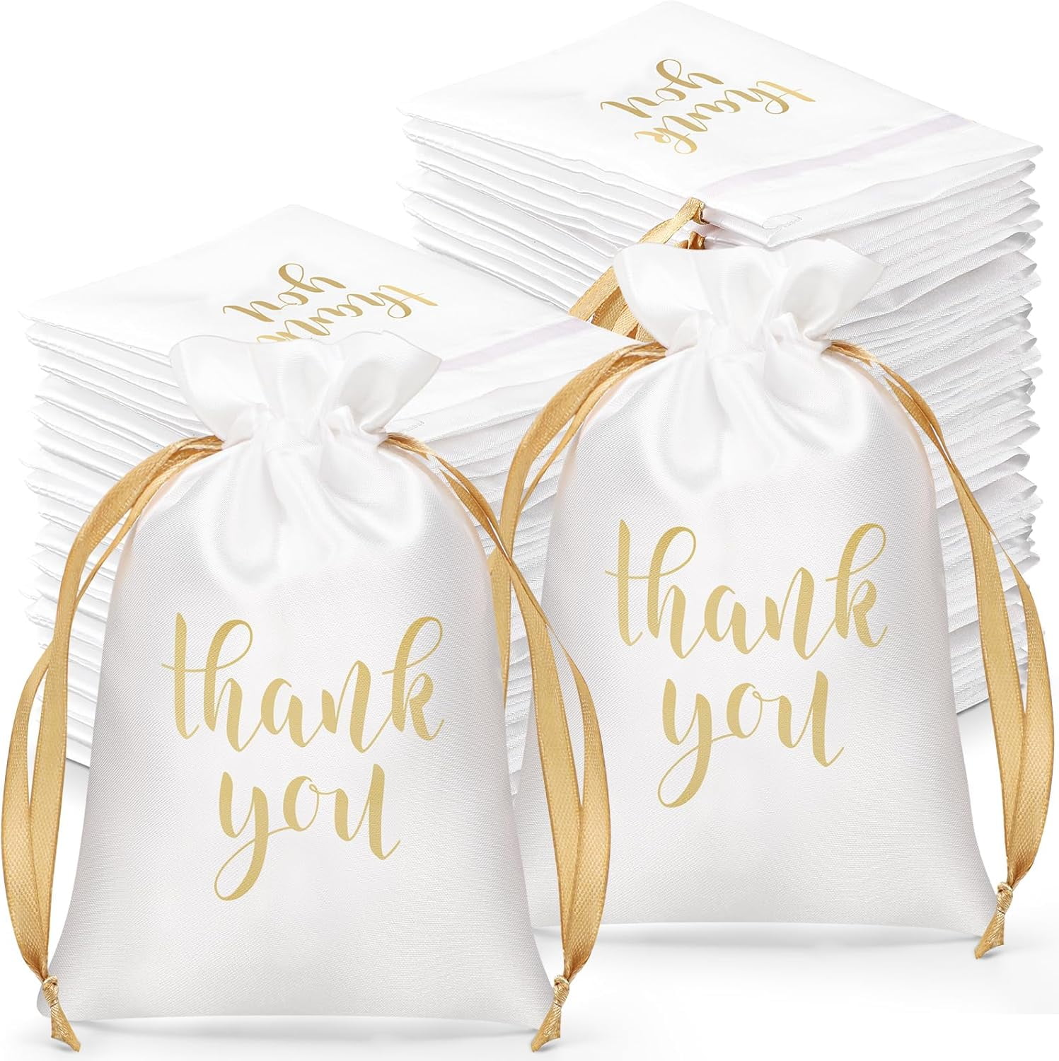 100 Pcs Thank You Satin Gift Bags Drawstring Jewelry Candy Pouches for ...