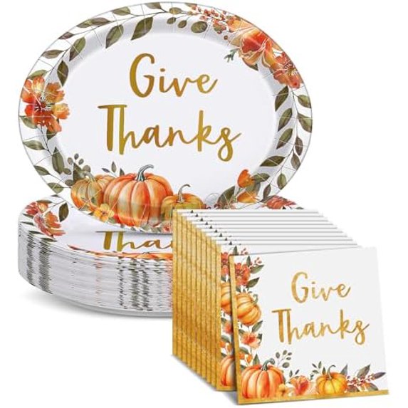 100 Pcs Thanksgiving Plates and Napkins 10 x 12 Inch Disposable Gold ...