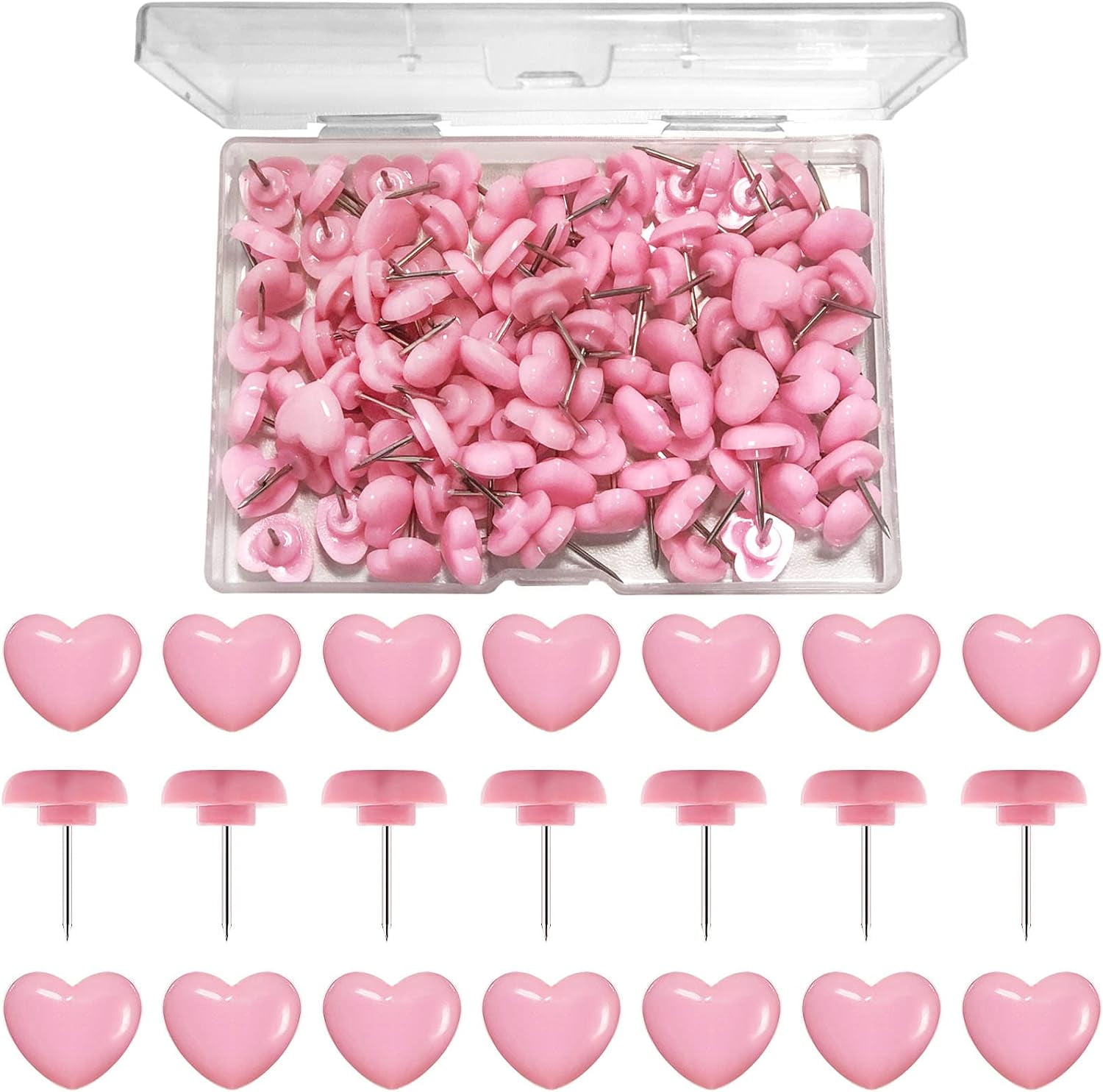 100 Pcs Thumb Tacks Pink Push Pins 0.47 Inch Heart Push Pins for Cork Board Flat Head Thumb ...