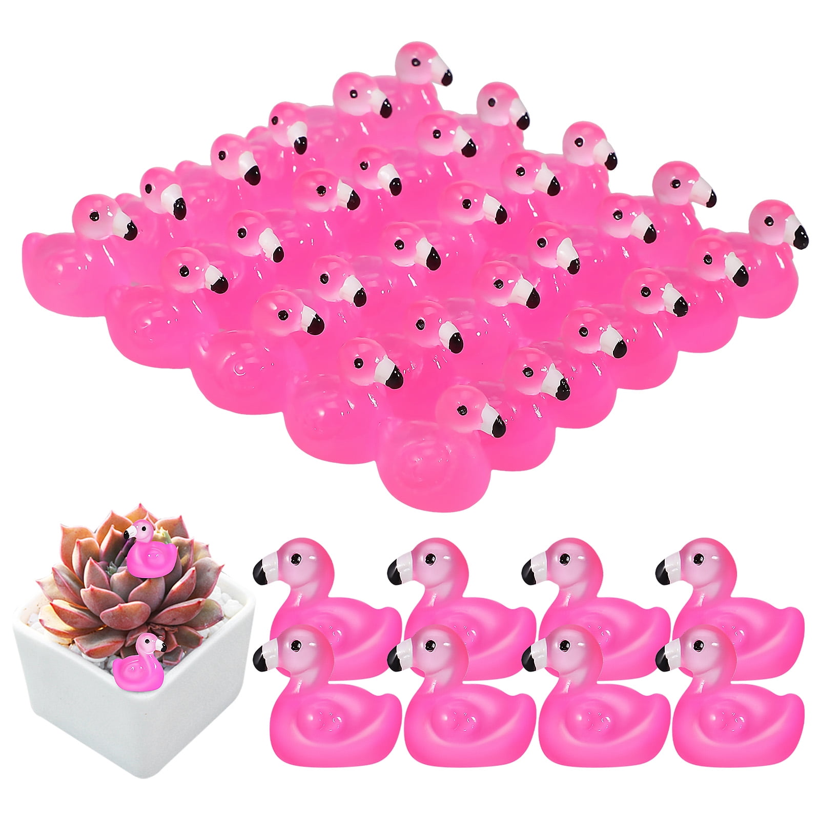 100 Pcs Tiny Flamingos Pink Flamingo Landscape Crafts Glow-in-the-dark ...