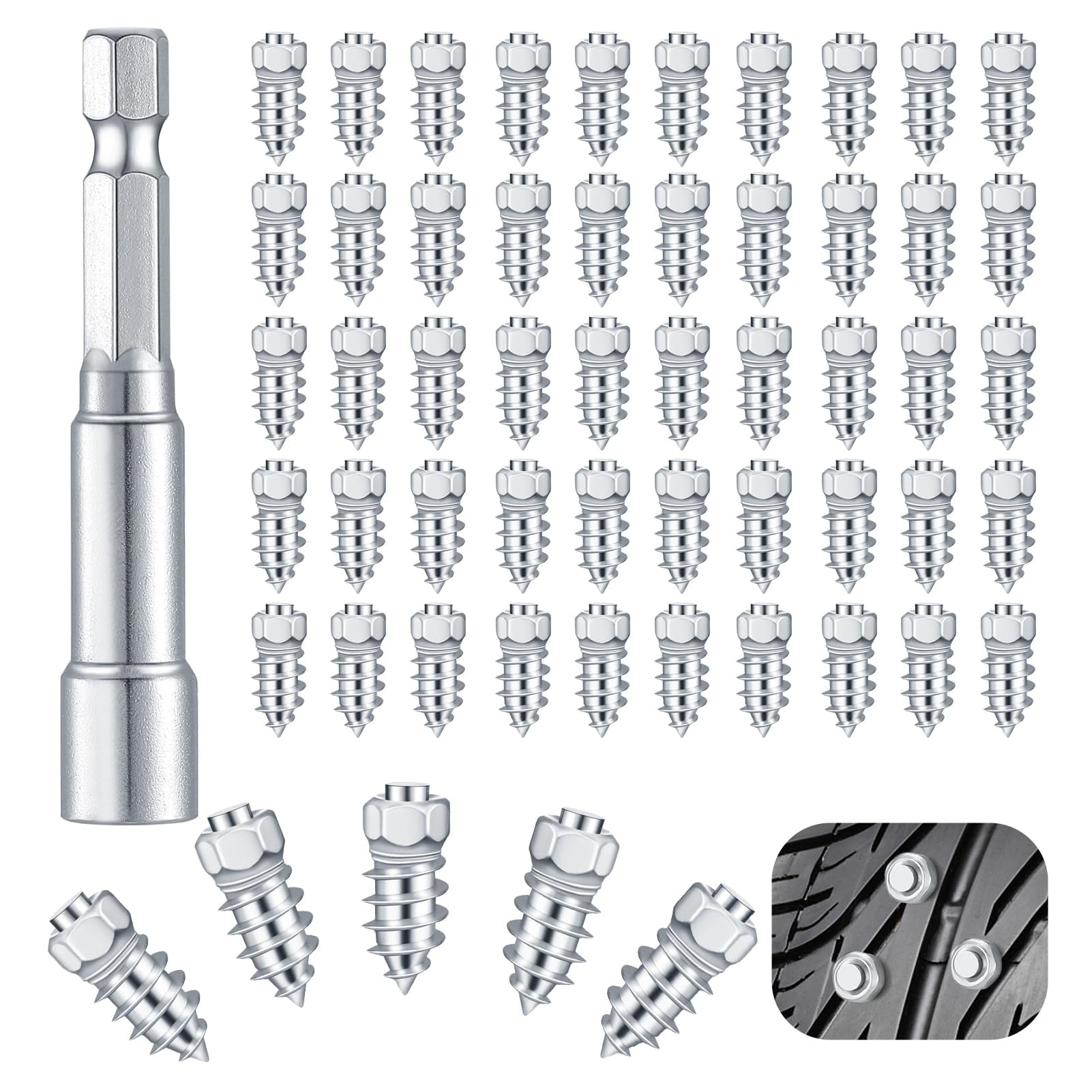 100 Pcs Tire Studs - 6 x 15mm Wheel Tyre Snow Studs with Installation ...