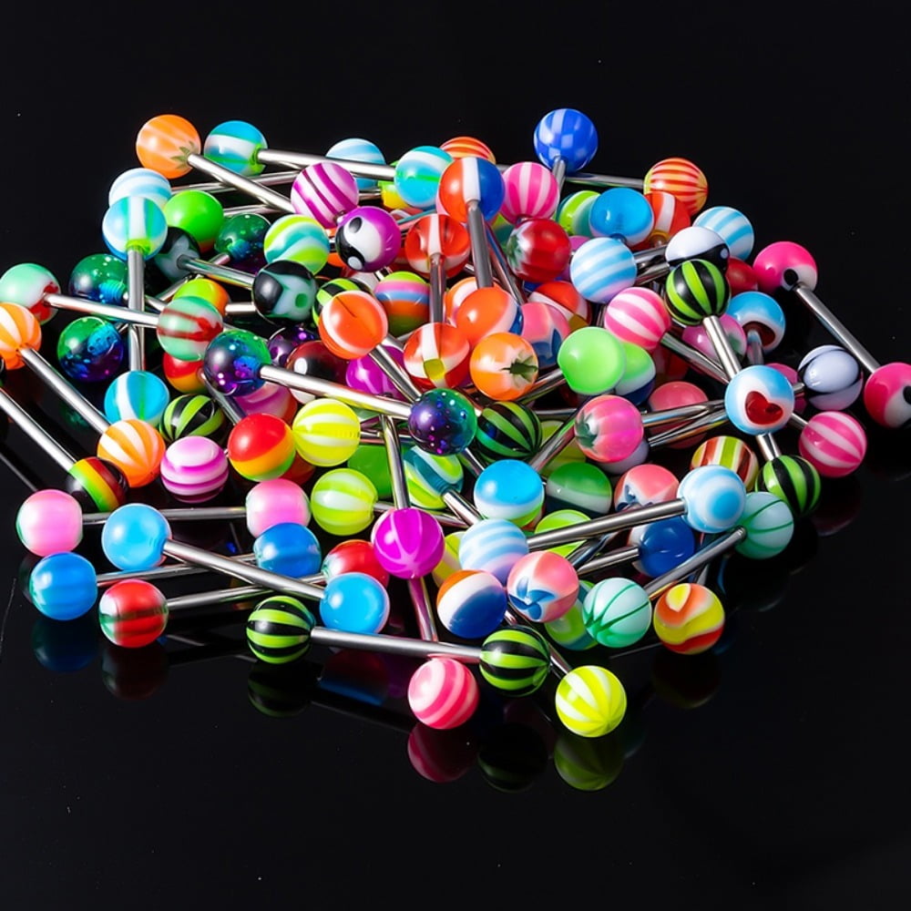 100 Pcs Tongue Rings, Stainless Steel Colorful Barbells Piercing ...