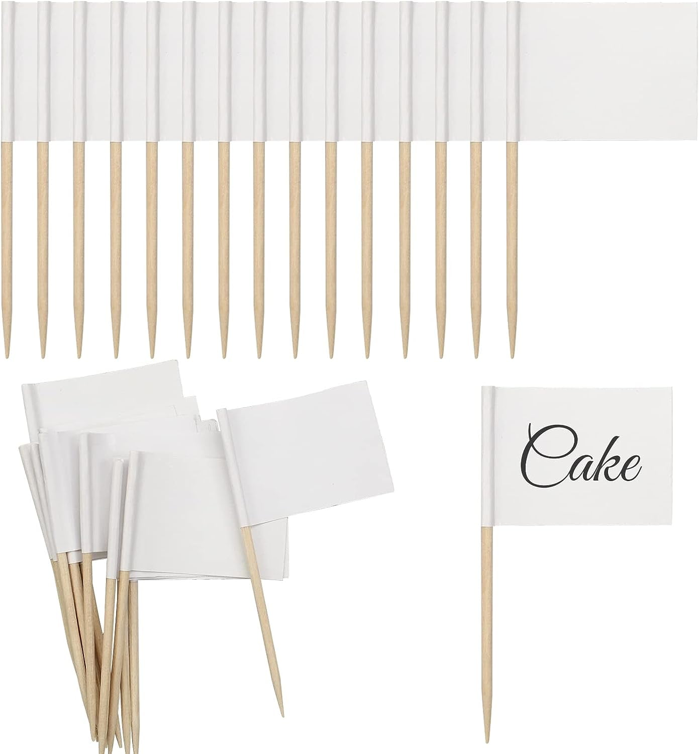 100 Pcs Toothpick Food Flags White Blank Toothpick Flags Buffet Lable ...
