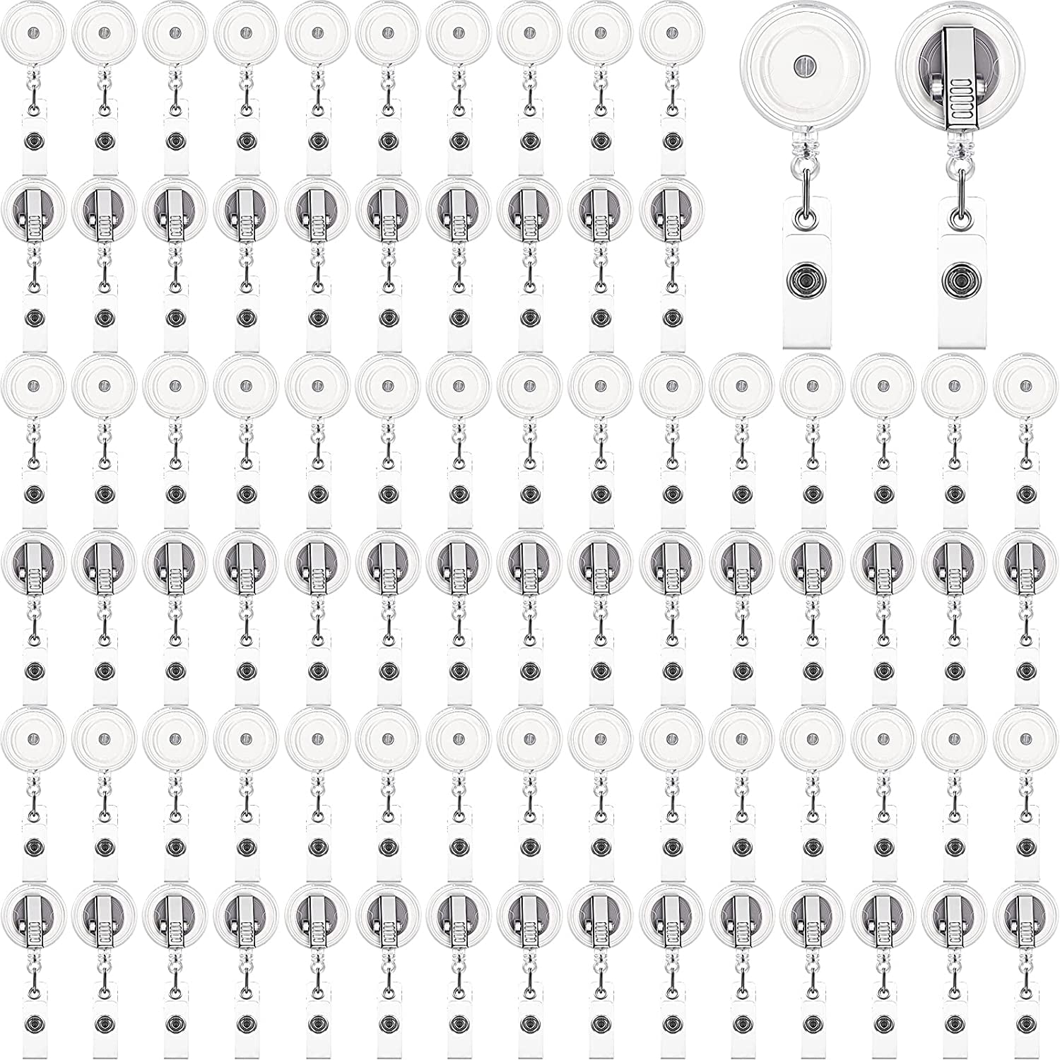 100 Pcs Translucent Retractable Badge Reels Round ID Badge Holders ...