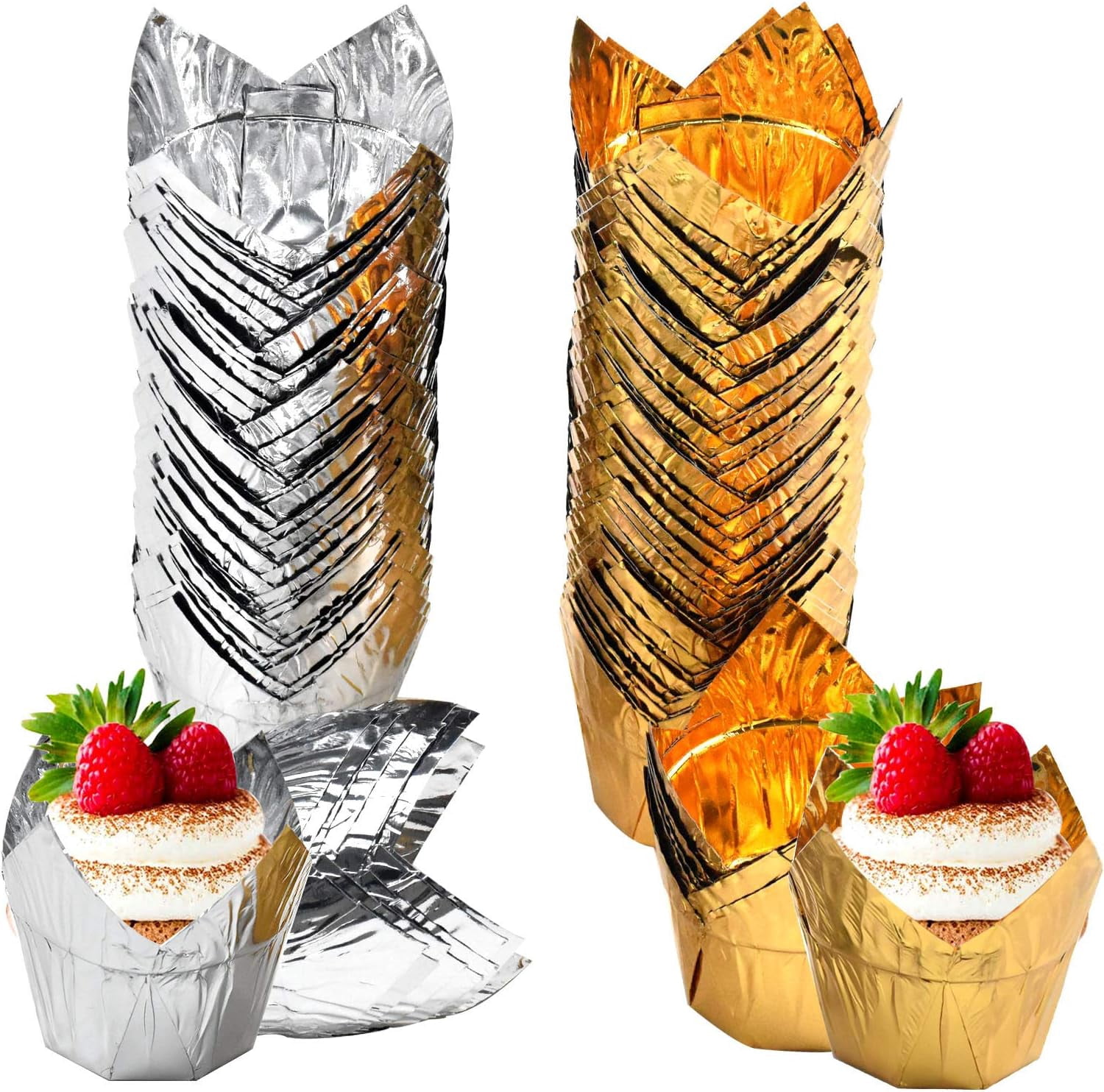 100 Pcs Tulip Cupcake Liners for Baking Muffin Aluminum Foil Paper ...