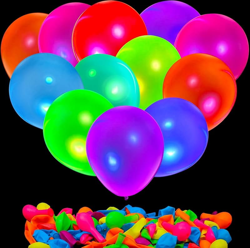 100 Pcs UV Neon Balloons ,Neon Glow Party Balloons UV Black Light ...