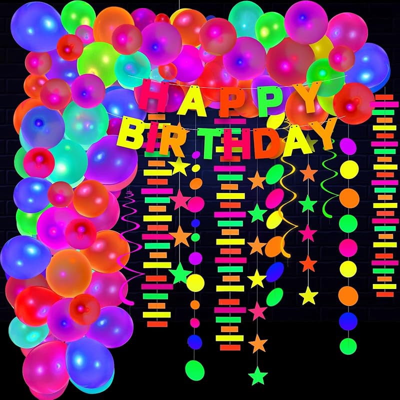 100 Pcs UV Neon Balloons ,Neon Glow Party Balloons UV Black Light ...