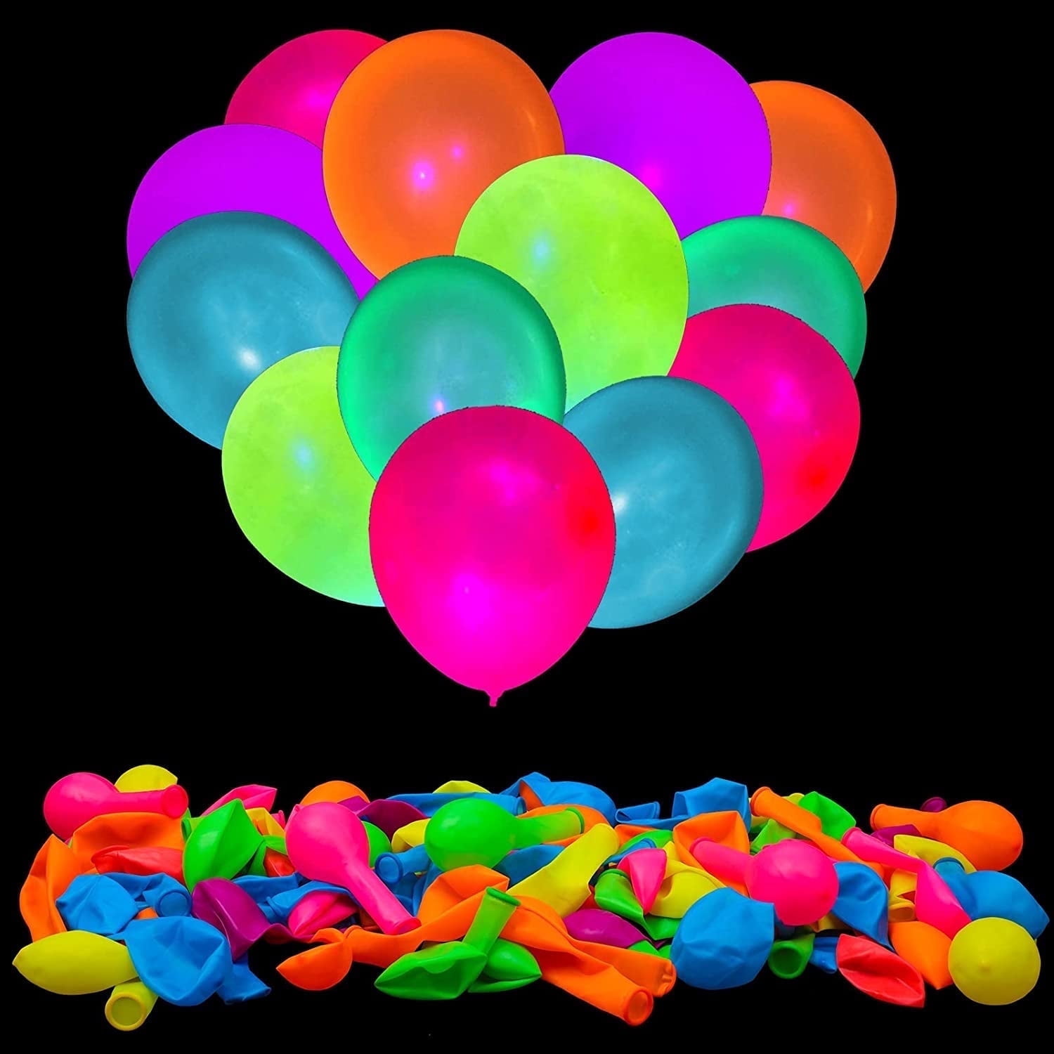 ZOSE 100 Pcs UV Neon Glow Balloons Blacklight Reactive Fluorescent ...