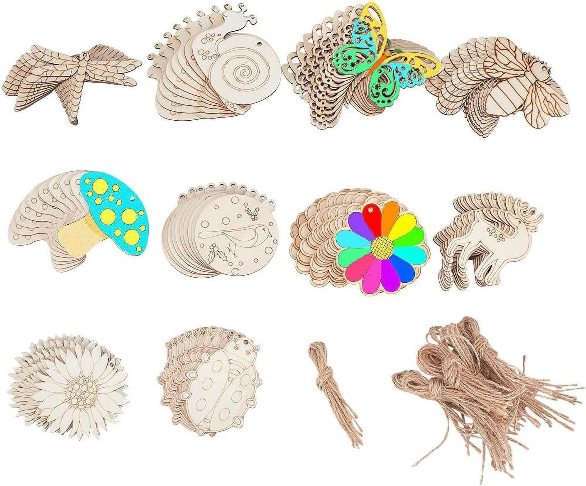 100 Pcs Unfinished Wooden Cutouts 10 Styles Blank Wooden Cutouts with ...