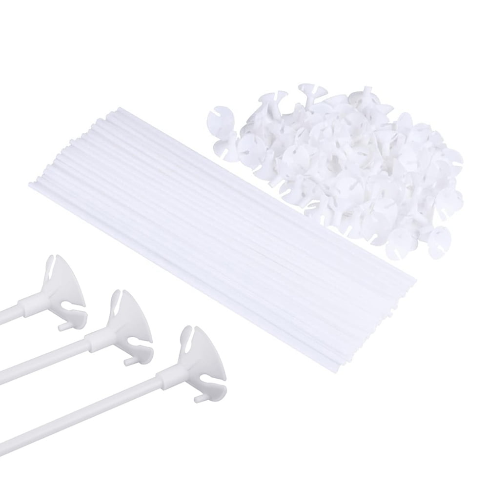100 Pcs Upgraded Version 28cm White Plastic Balloon Sticks Holders and Cups for Christmas ...