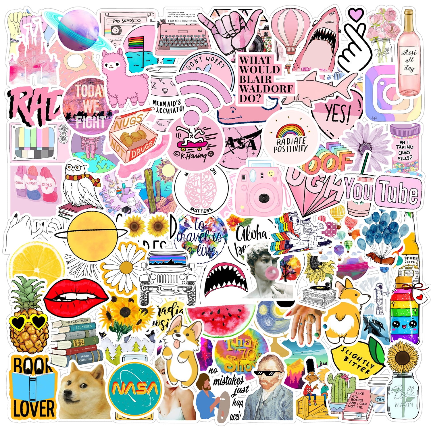 100 Pcs VSCO style Stickers, Summer stickers for Water Bottles Girls ...