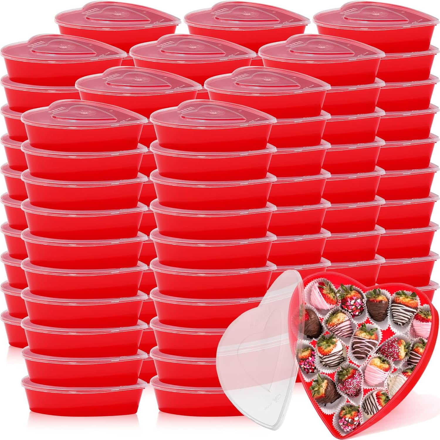 100 Pcs Valentine's Day Heart Container 16.9 Oz/ 500 ml Heart Shaped ...