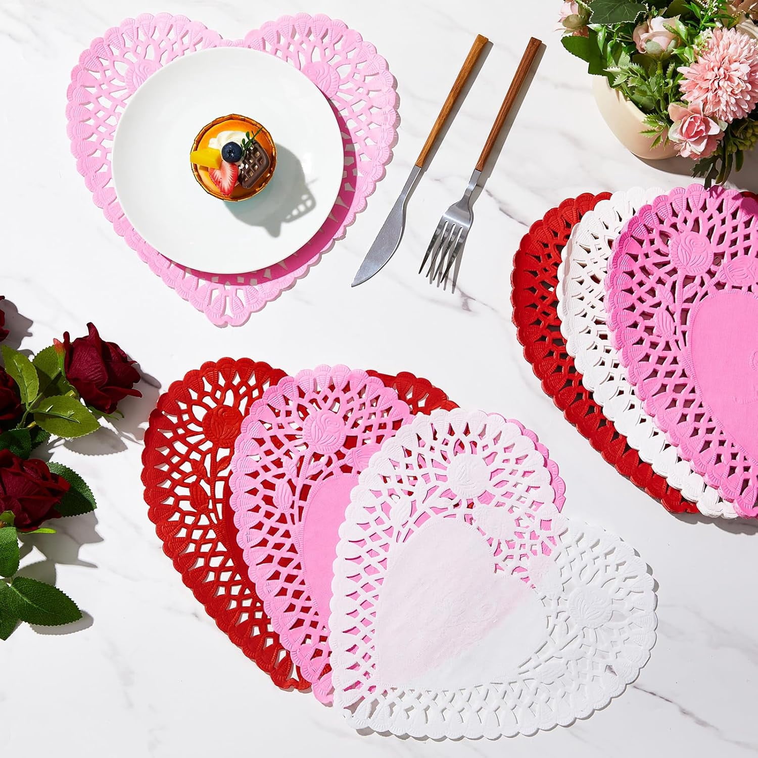 100 Pcs Valentine's Day Paper Heart Doilies Lace Trimmed Heart Doilies ...