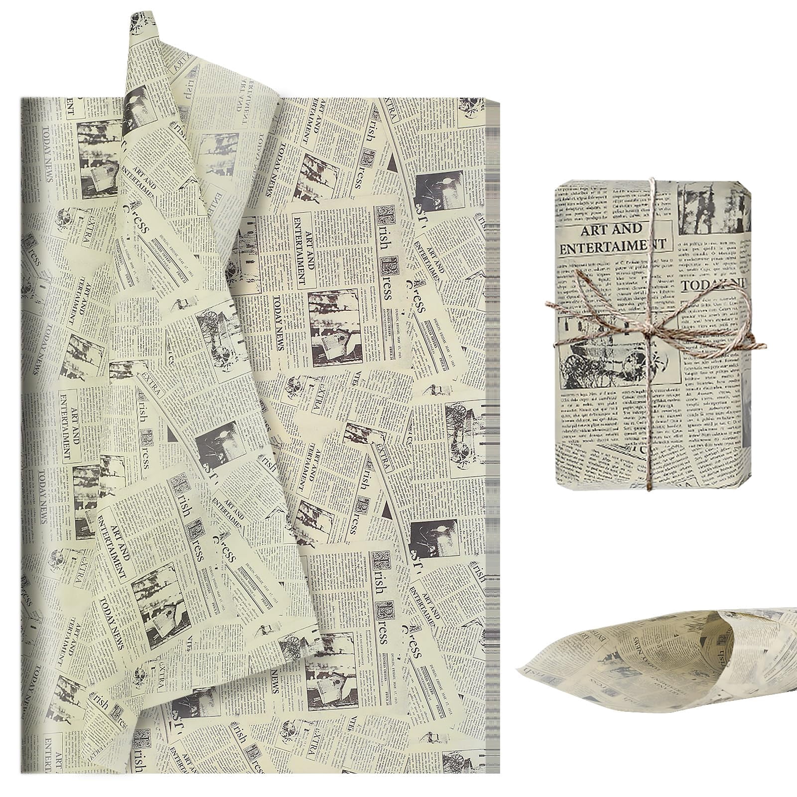 100 Pcs Vintage Newspaper SBF3 Tissue Paper, 20 x 14 Inch Old Newsprint ...