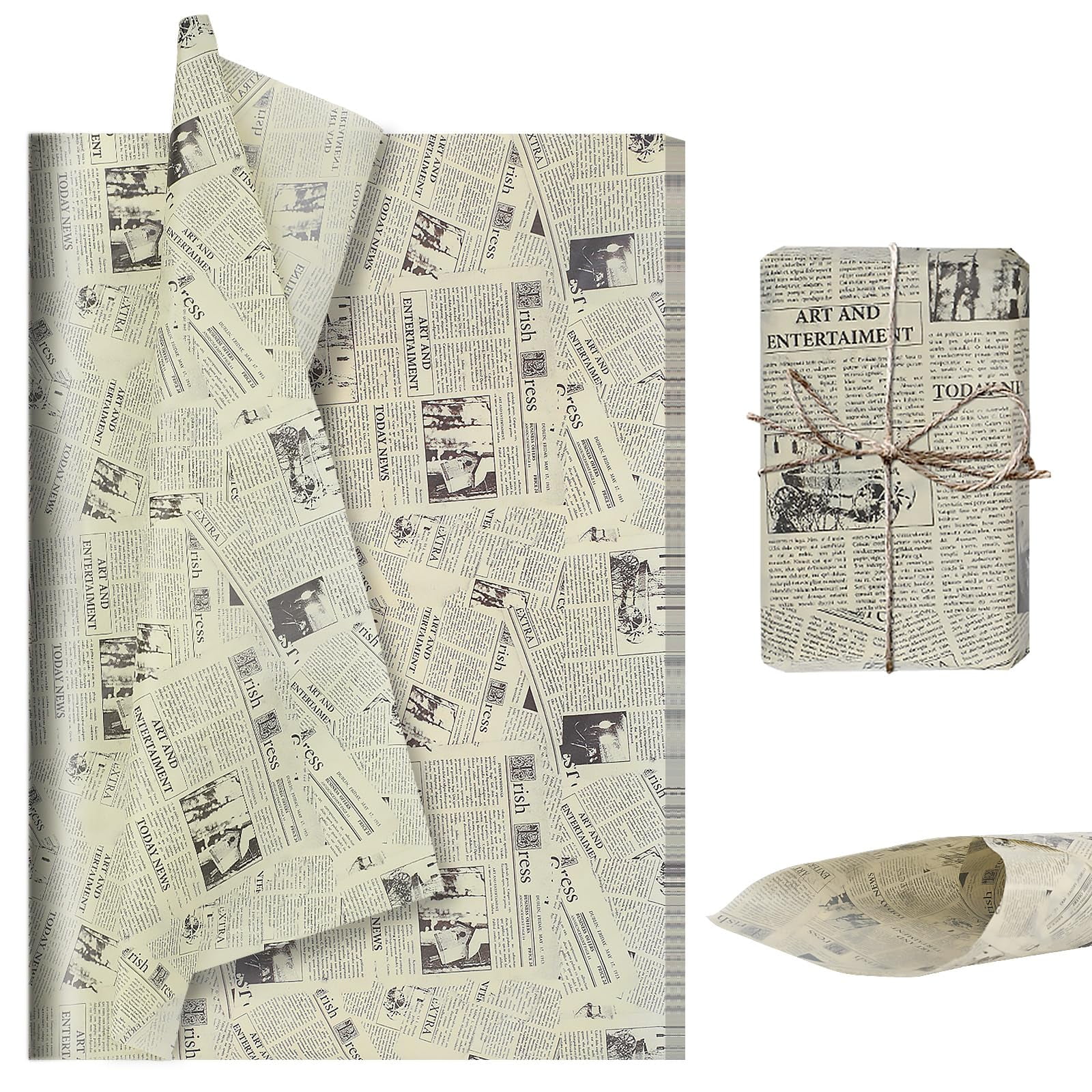 100 Pcs Vintage Newspaper TSF6 Tissue Paper, 20 x 14 Inch Old Newsprint ...