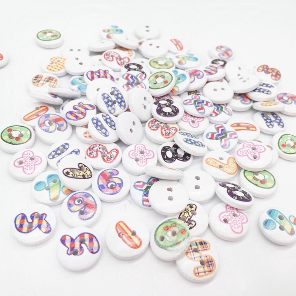 100 Pcs Vintage Wooden Buttons Kids Buttons with Printed Numbers ...