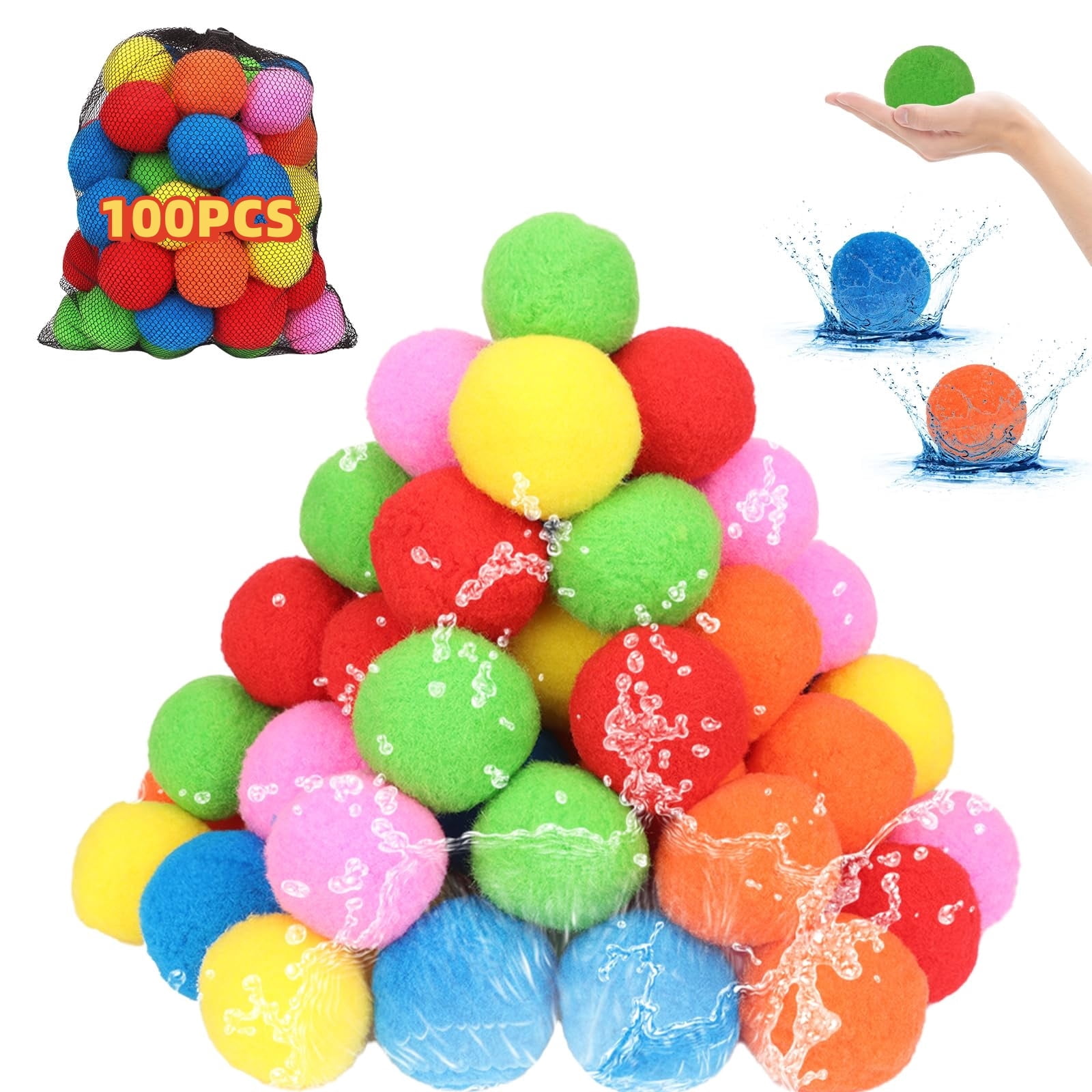 100 Pcs Water Soaker Balls 2" Reusable Water Balloons Splash Balls Pool ...