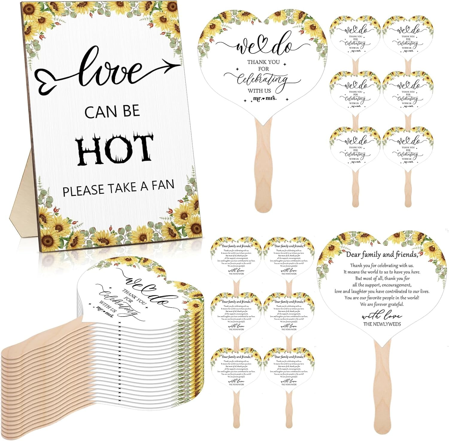 100 Pcs Wedding Fans for Guest and 1 Pc Wooden Wedding Table Sign ...