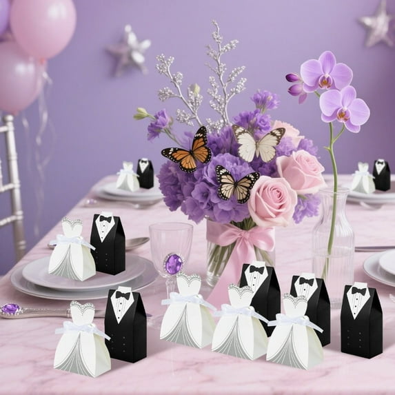 100 Pcs Wedding Favor Boxes with Ribbon Dress Tuxedo Candy Chocolate ...
