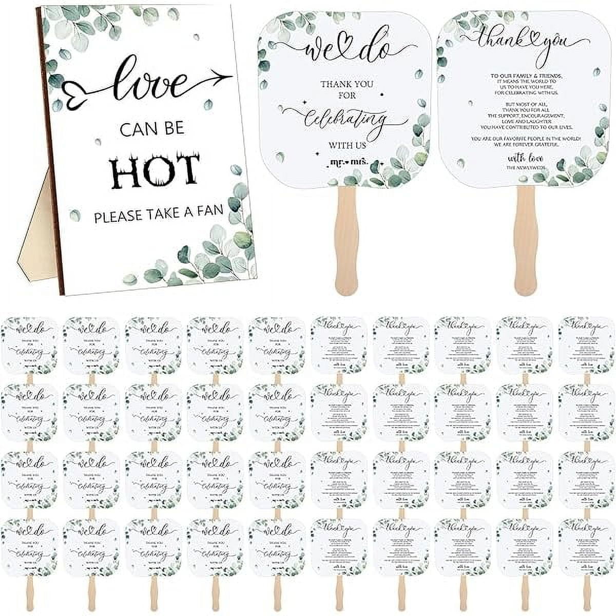 100 Pcs Wedding Hand Fans for Guests and Greenery Wedding Guest Sign ...