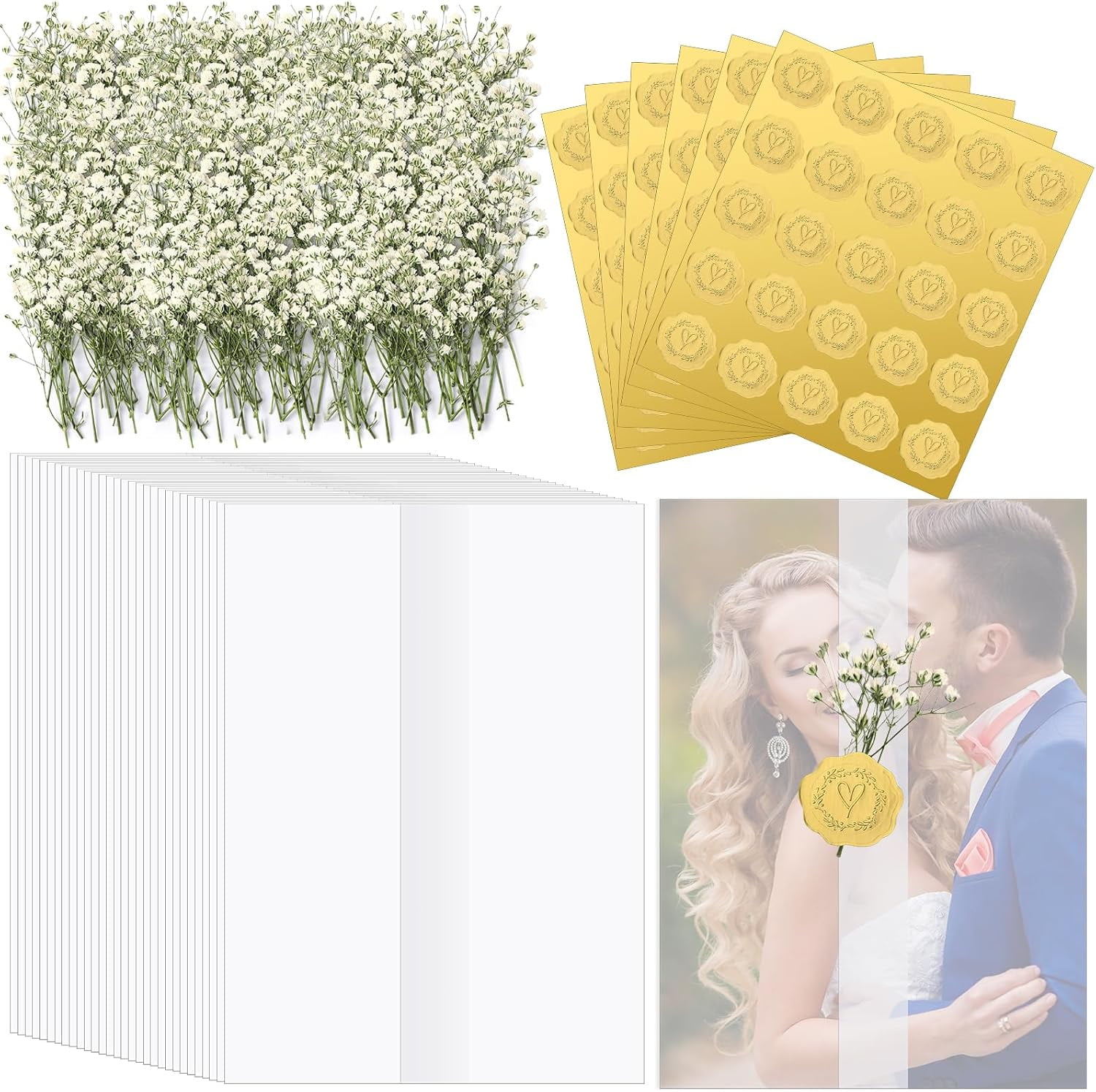 100 Pcs Wedding Invitations Wraps Set with Pre Folded Vellum Jackets ...