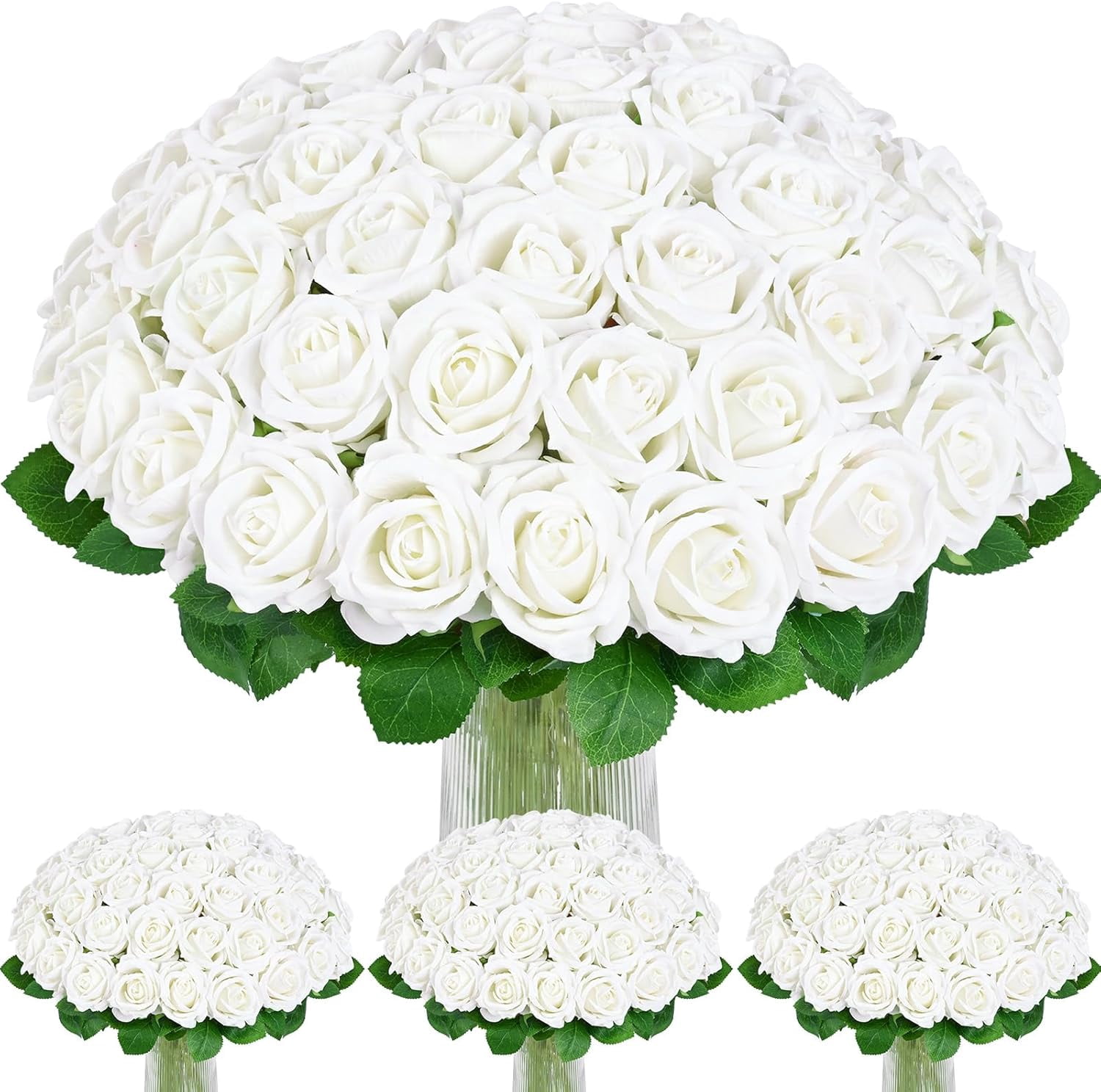 100 Pcs White Artificial Roses with 20 Inch Stems and 2.76 Inch Blooms ...